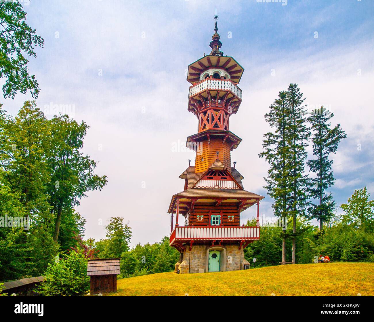 Jurkovic Lookout Tower - wooden lookout tower stands tall in a grassy ...