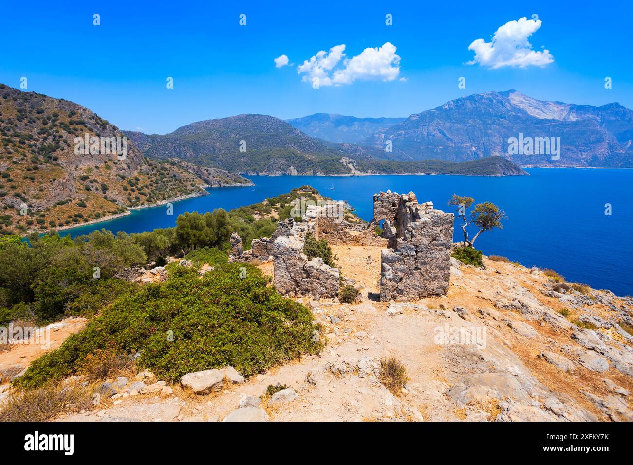 Greek church byzantine ruins at Gemiler or St. Nicholas Island near ...