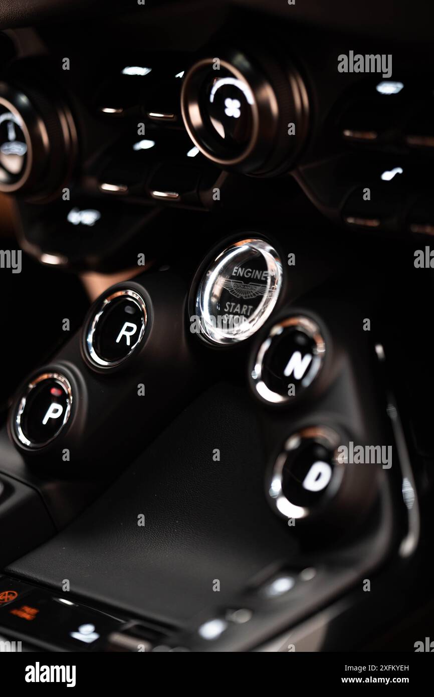 Aston Martin Vantage center console engine start button and gear ...