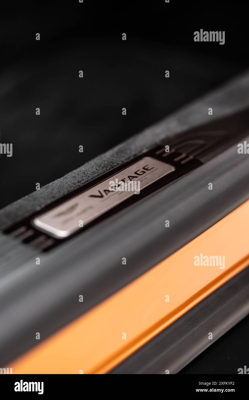 Aston Martin Vantage alluminum door sill, Luxury sportscar interior ...