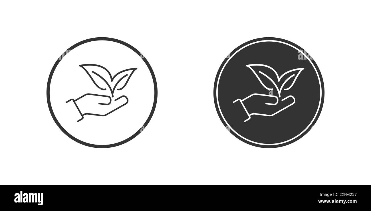 Hand holding plant. Leaf on a hand. Natural ingredients symbol. Flat ...