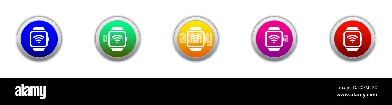 Set of colored buttons with smart watch icons on it. Flat vector ...
