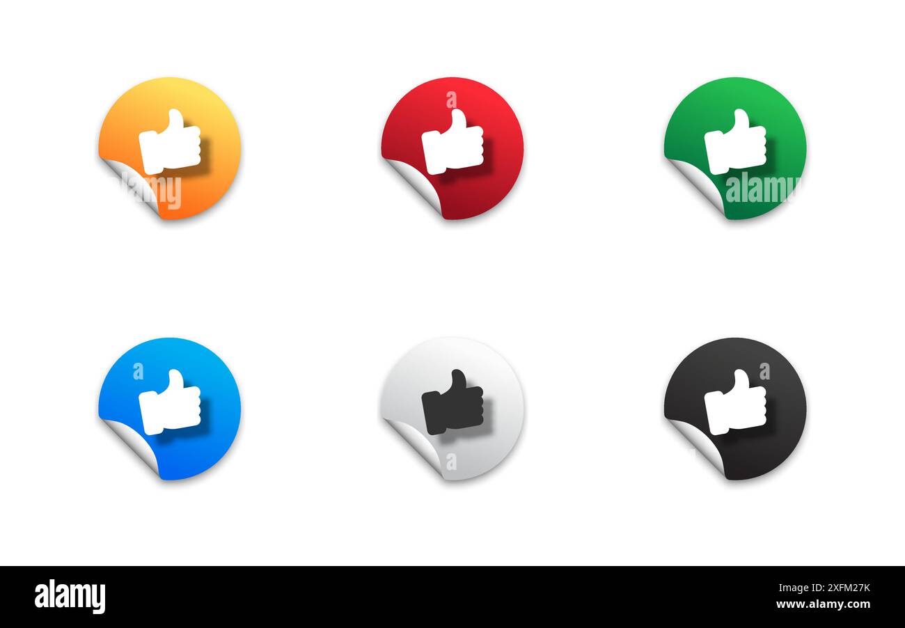 Thumb up sticker collection. Like symbol. Flat vector illustration ...