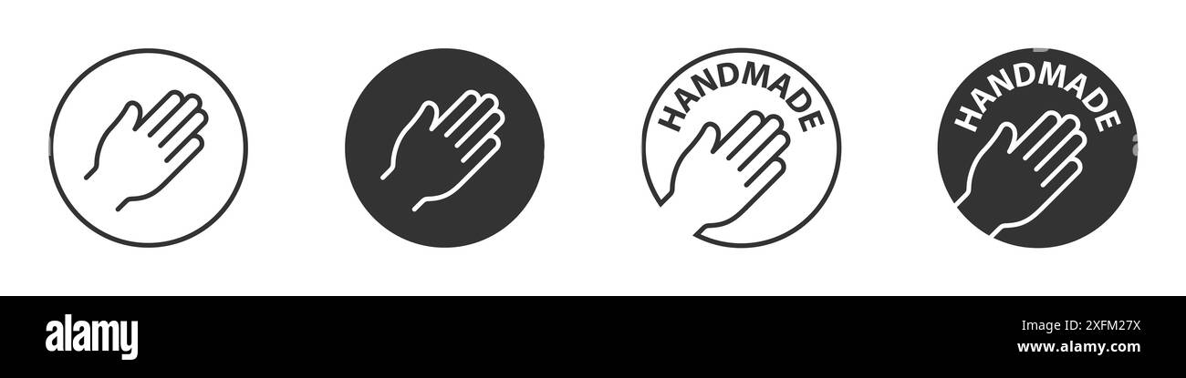Set of handmade emblem linear icons. Hand in circle with text. Flat ...