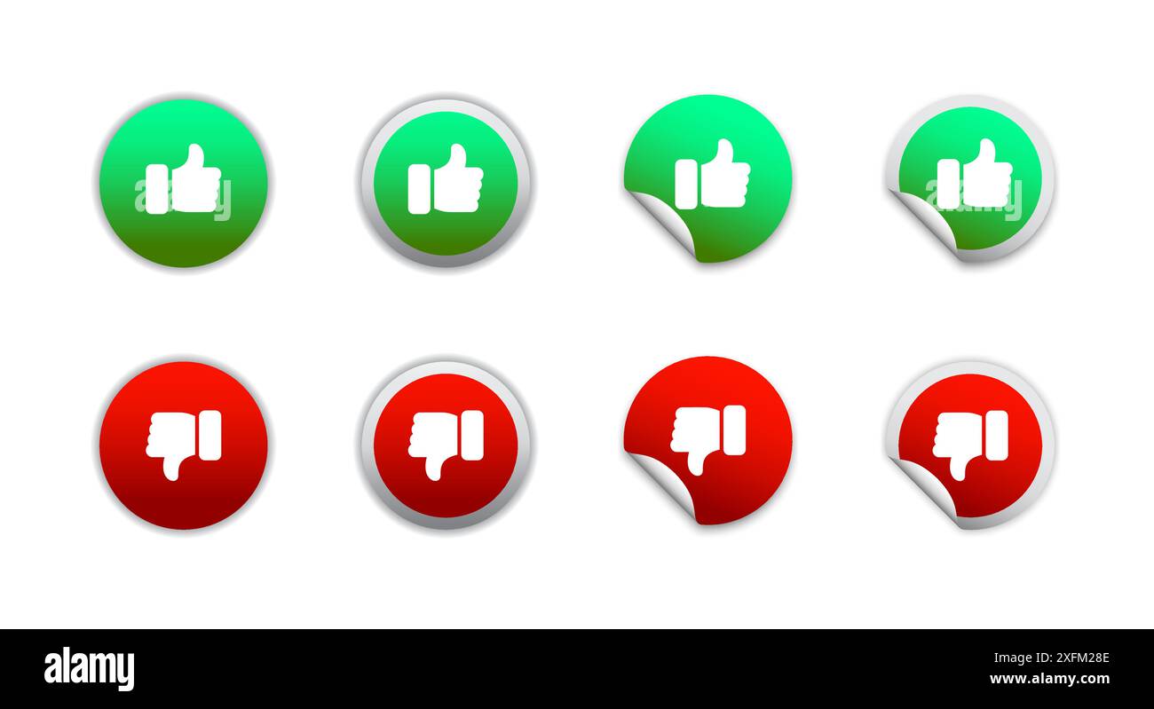 Thumb up and down stickers. Badges with like and dislike symbols. Flat ...