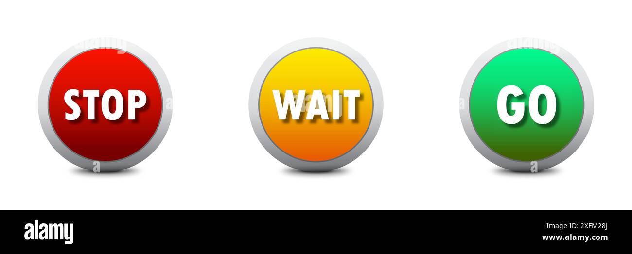 Stop Wait Go Glossy Buttons. Access signs. Flat vector illustration ...