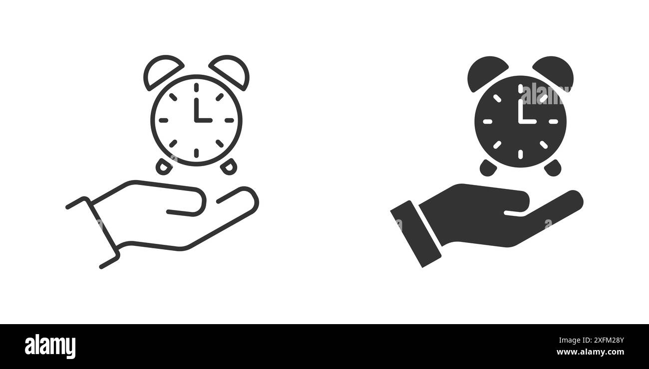 Hand holding alarm clock. Hand with clock icon. Flat vector ...