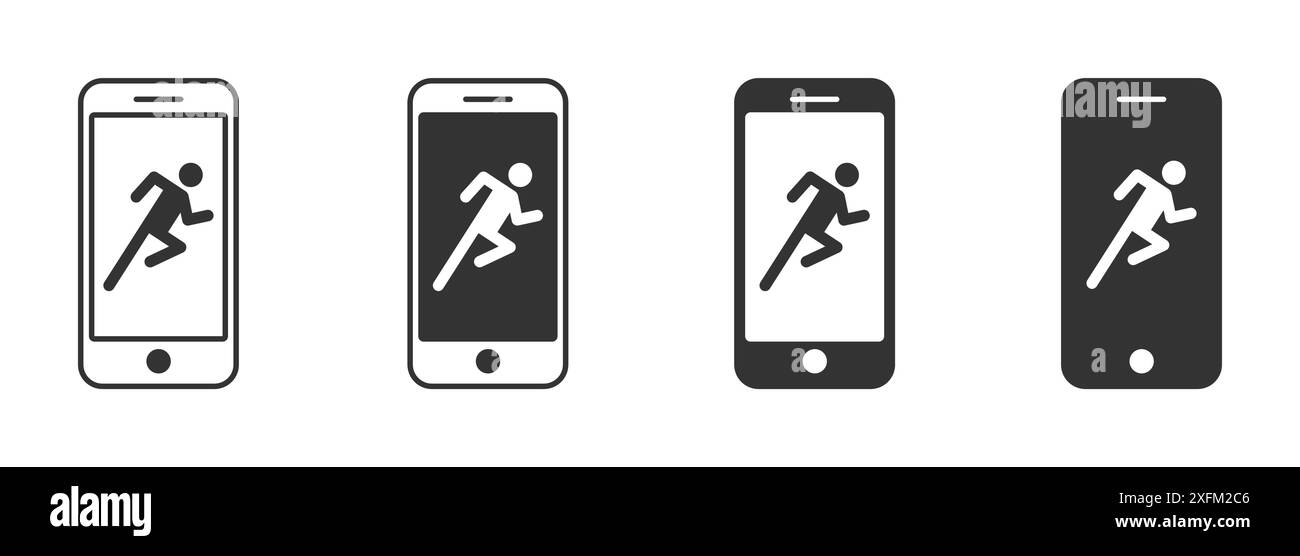 Mobile phone with running man. Fitness app icon. Flat vector ...