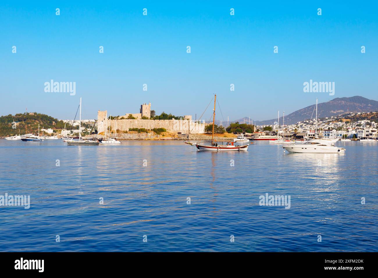 The Bodrum Castle of St. Peter and marina with boats in Bodrum city ...