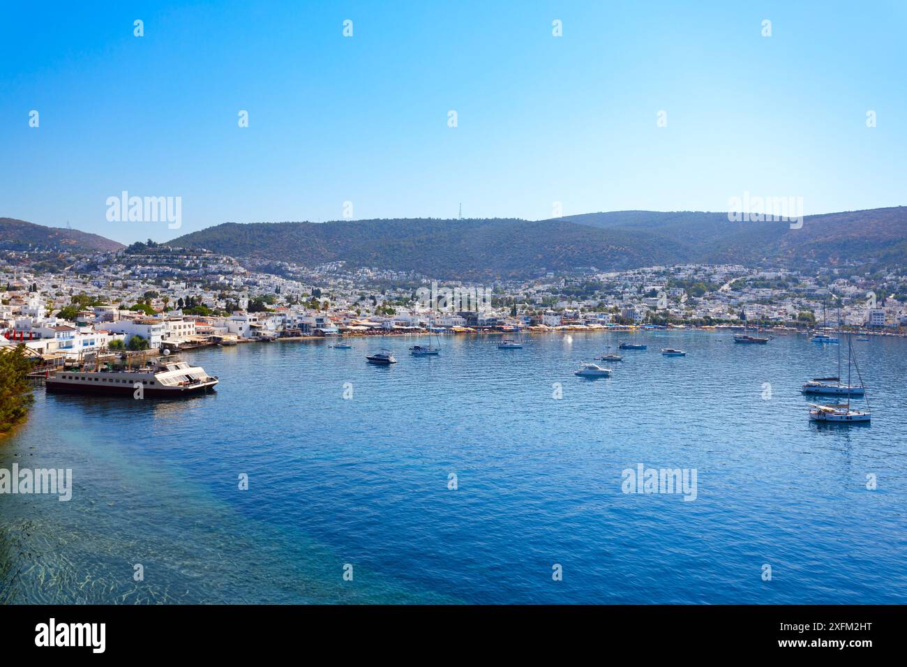 Bodrum city beach and marina aerial panoramic view. Bodrum is a city in ...