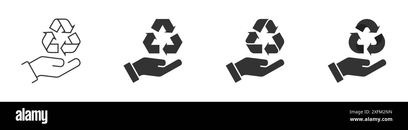 Hand holding recycling symbol. Recycle icon set. Flat vector ...