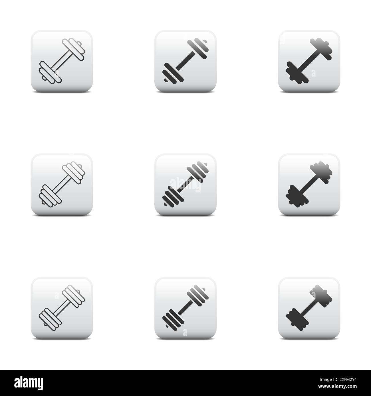 Dumbbell, icon set. Dumbbells of different weights. Outline and solid logo. Flat vector ...