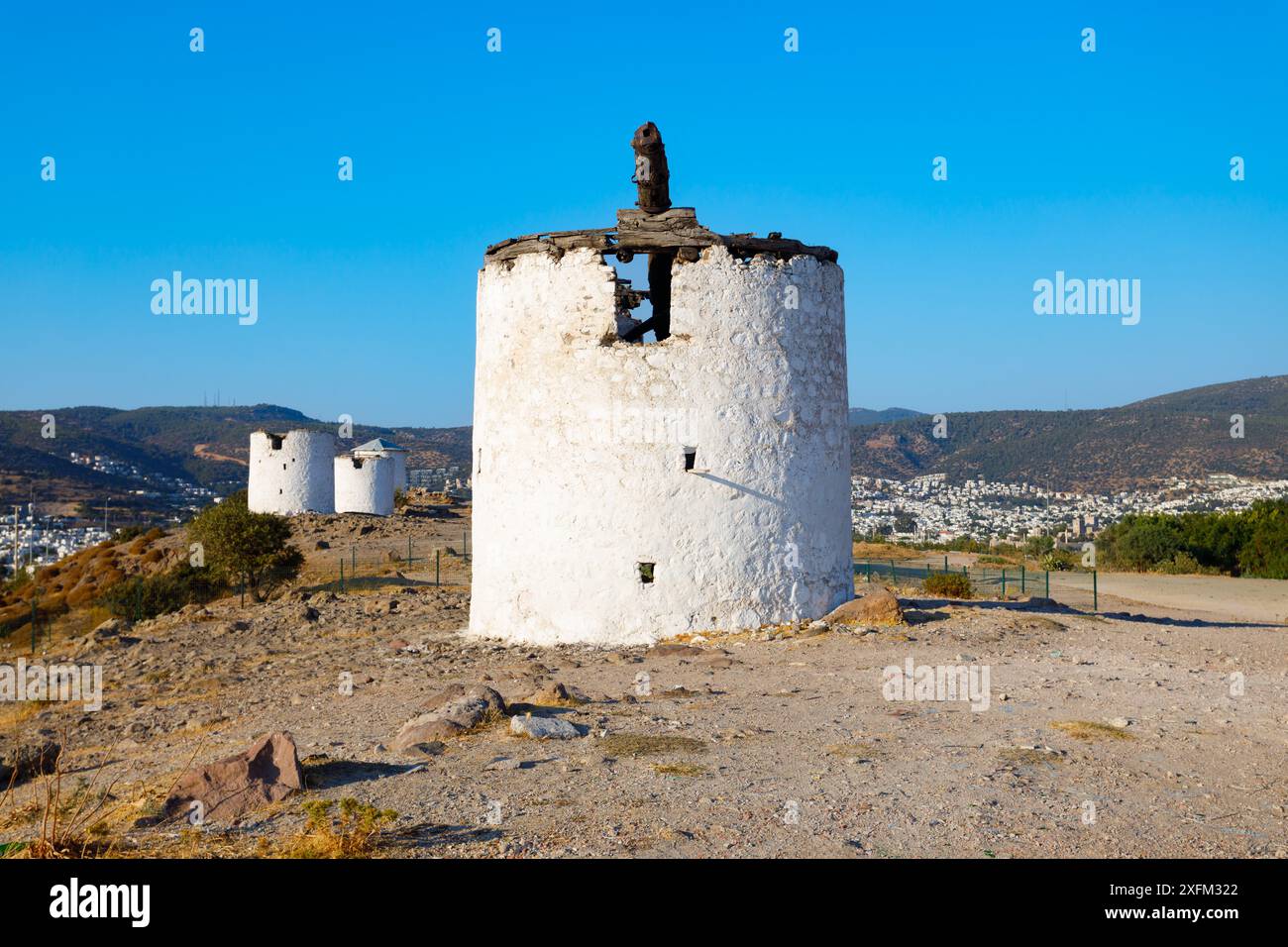 Bodrum windmill ruins in Bodrum city. Bodrum is a city in Mugla ...