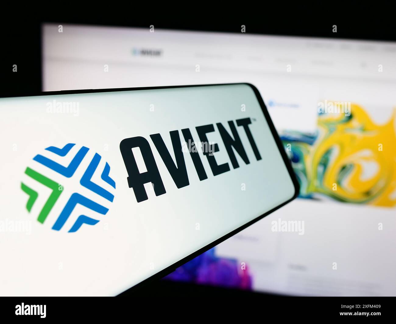 Smartphone with logo of American polymer materials company Avient ...