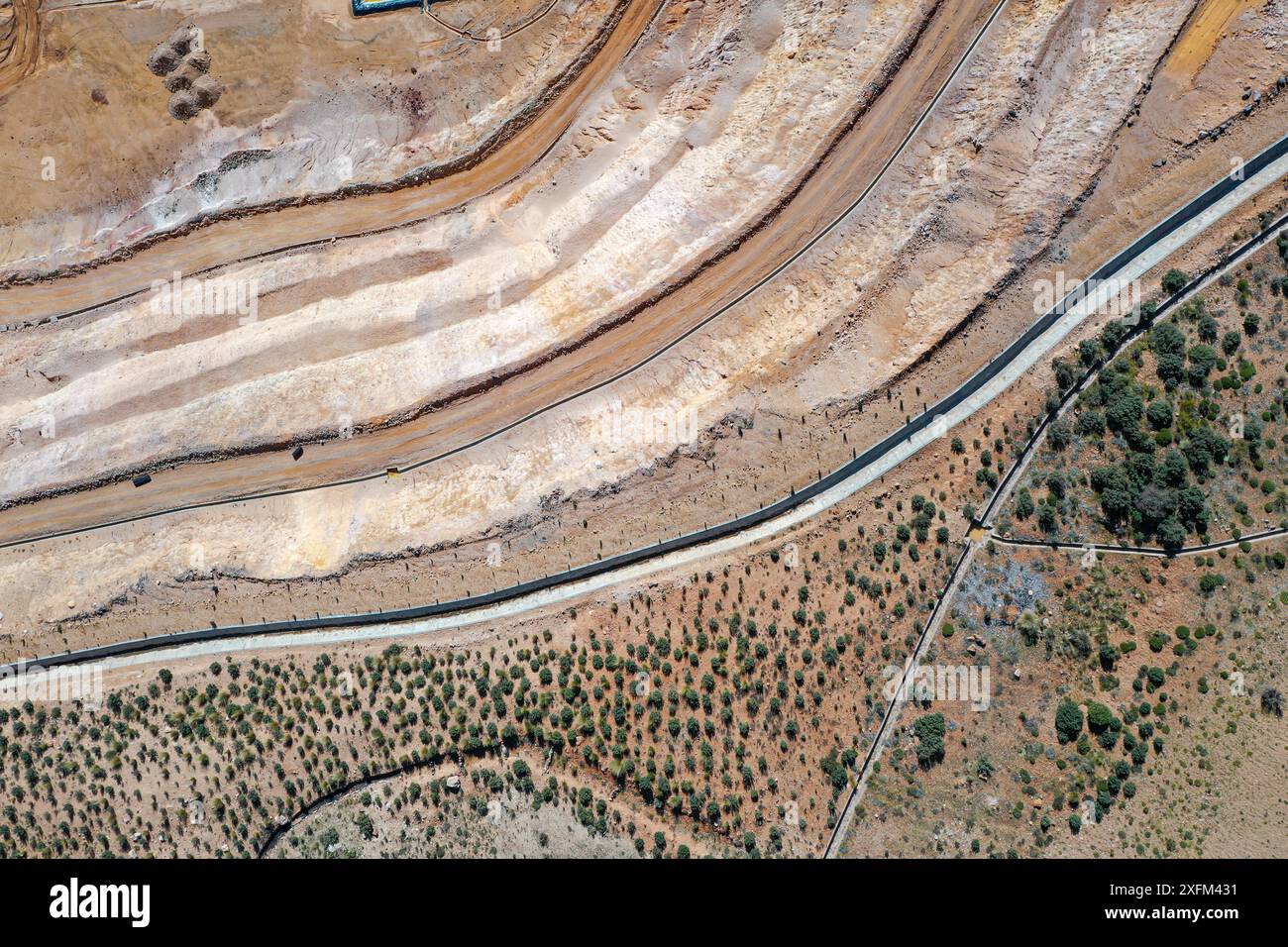 AERIAL VIEW OF OPEN PIT MINE WITH ENVIRONMENTAL REMEDIATION Stock Photo ...