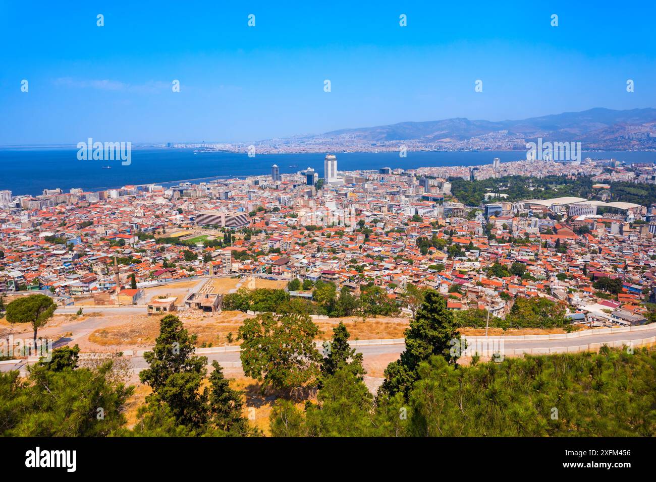 Izmir city centre aerial panoramic view. Izmir is a metropolitan city ...