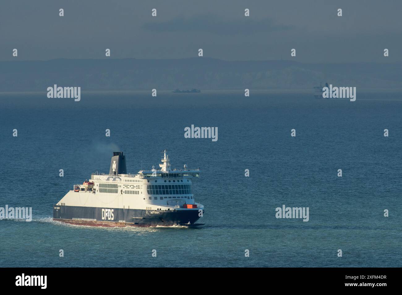 Cross-channel ferry. English Channel with French coast in background ...