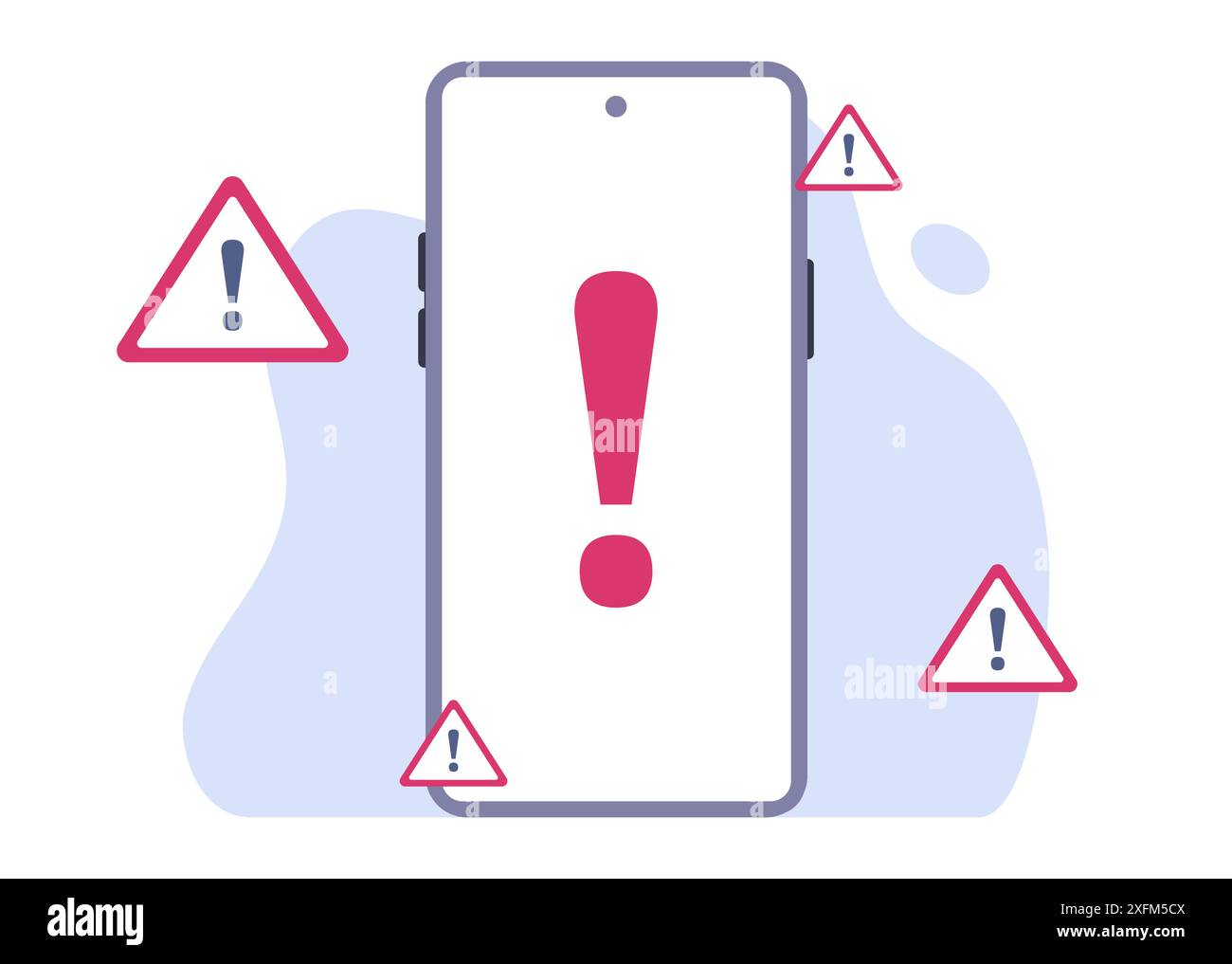 A red exclamation point warning icon is displayed on a smartphone ...