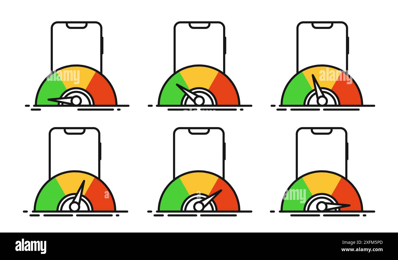Smartphone speed test gauge illustration showing green, yellow, and red ...