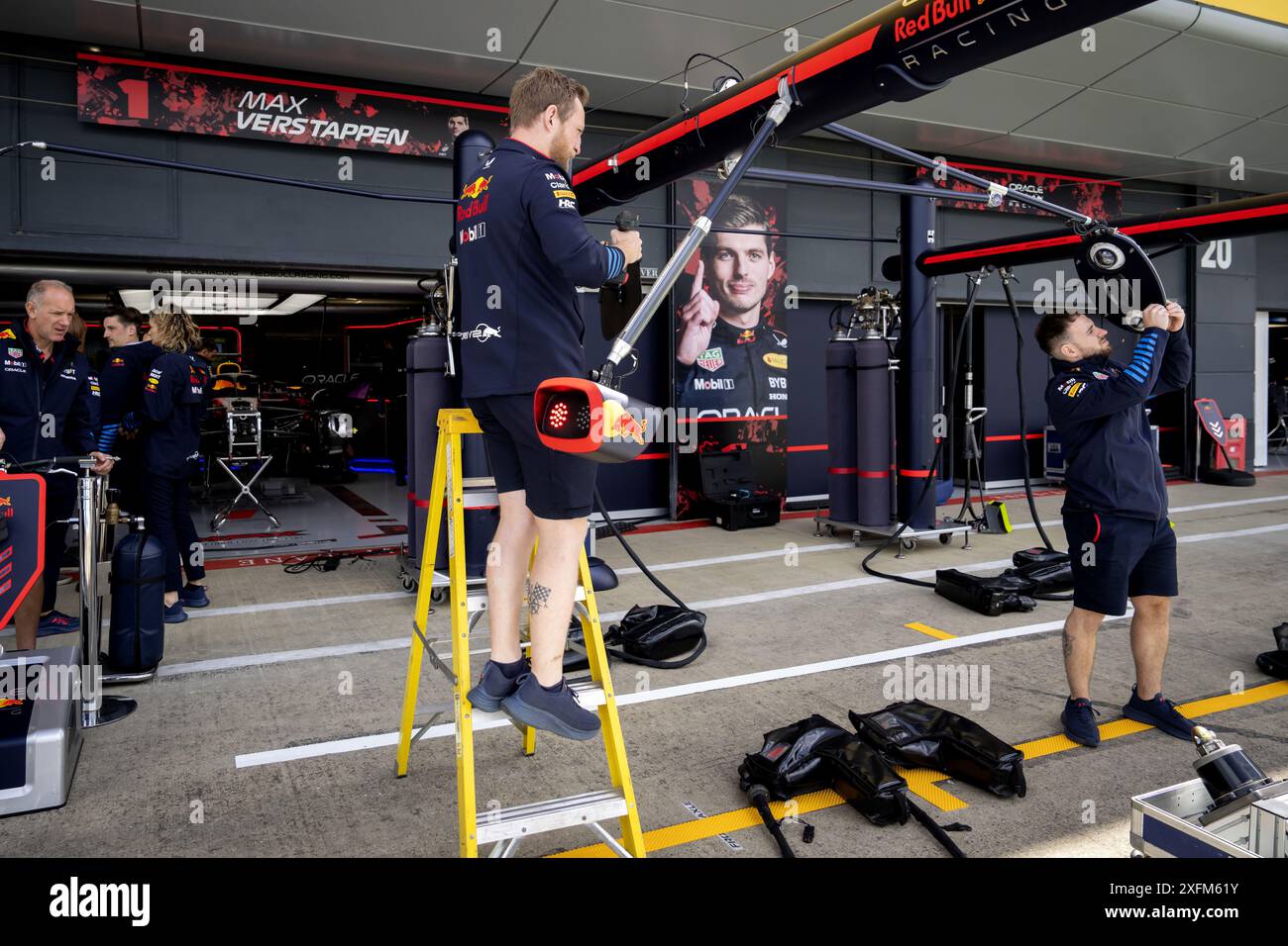 SILVERSTONE - The pit box of Max Verstappen (Red Bull Racing) on the ...