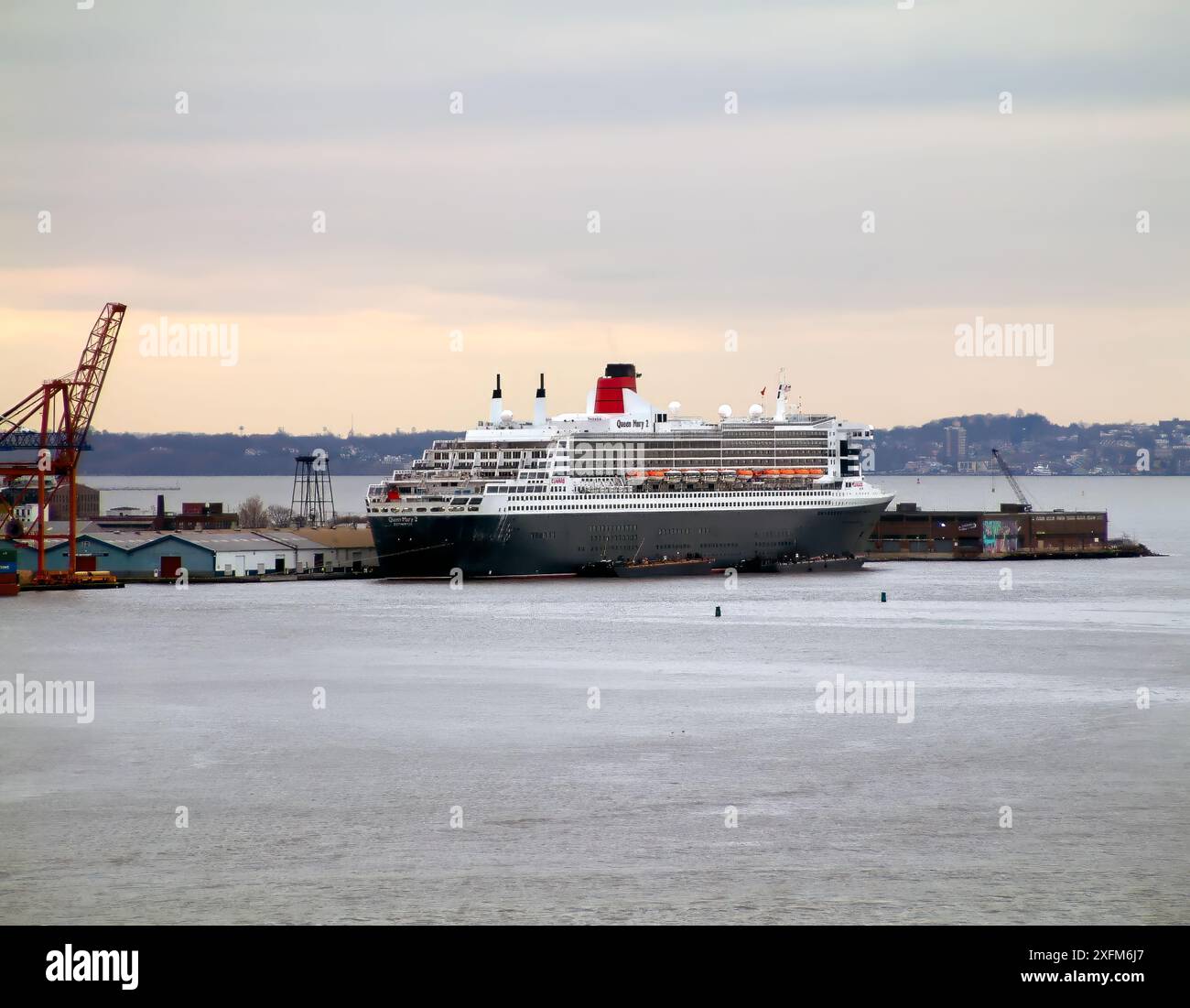 The Queen Mary 2 docked in New York on a late cloudy afternoon. 18th ...