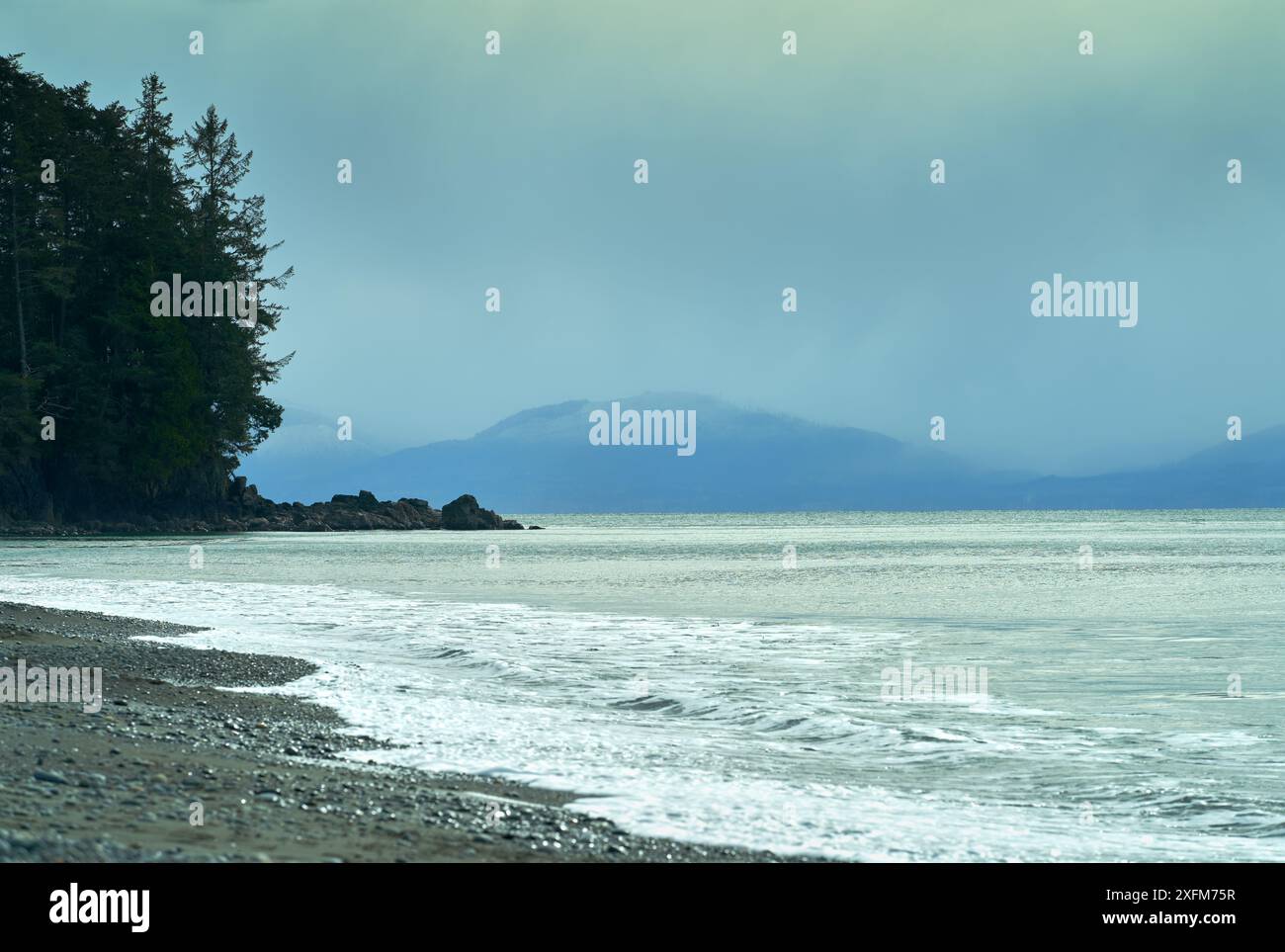 French Beach Shoreline Vancouver Island. Misty Pacific Ocean shore at ...