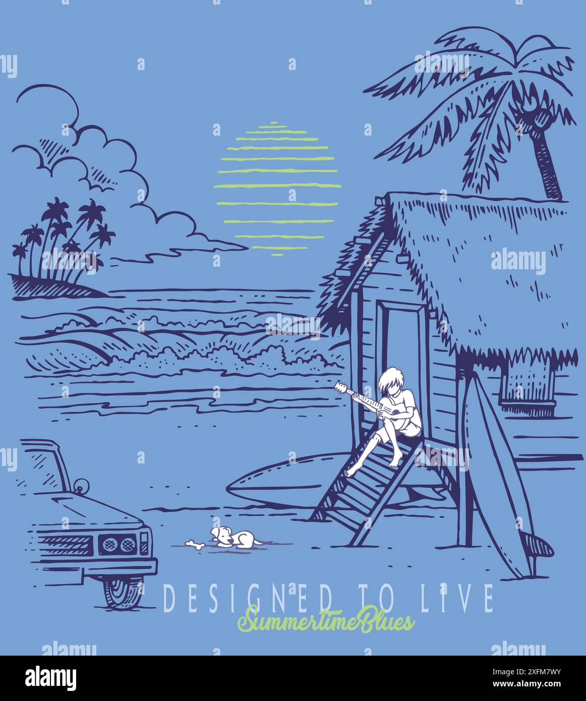 Coastal landscape illustration in cartoon style. Simple drawing of a ...