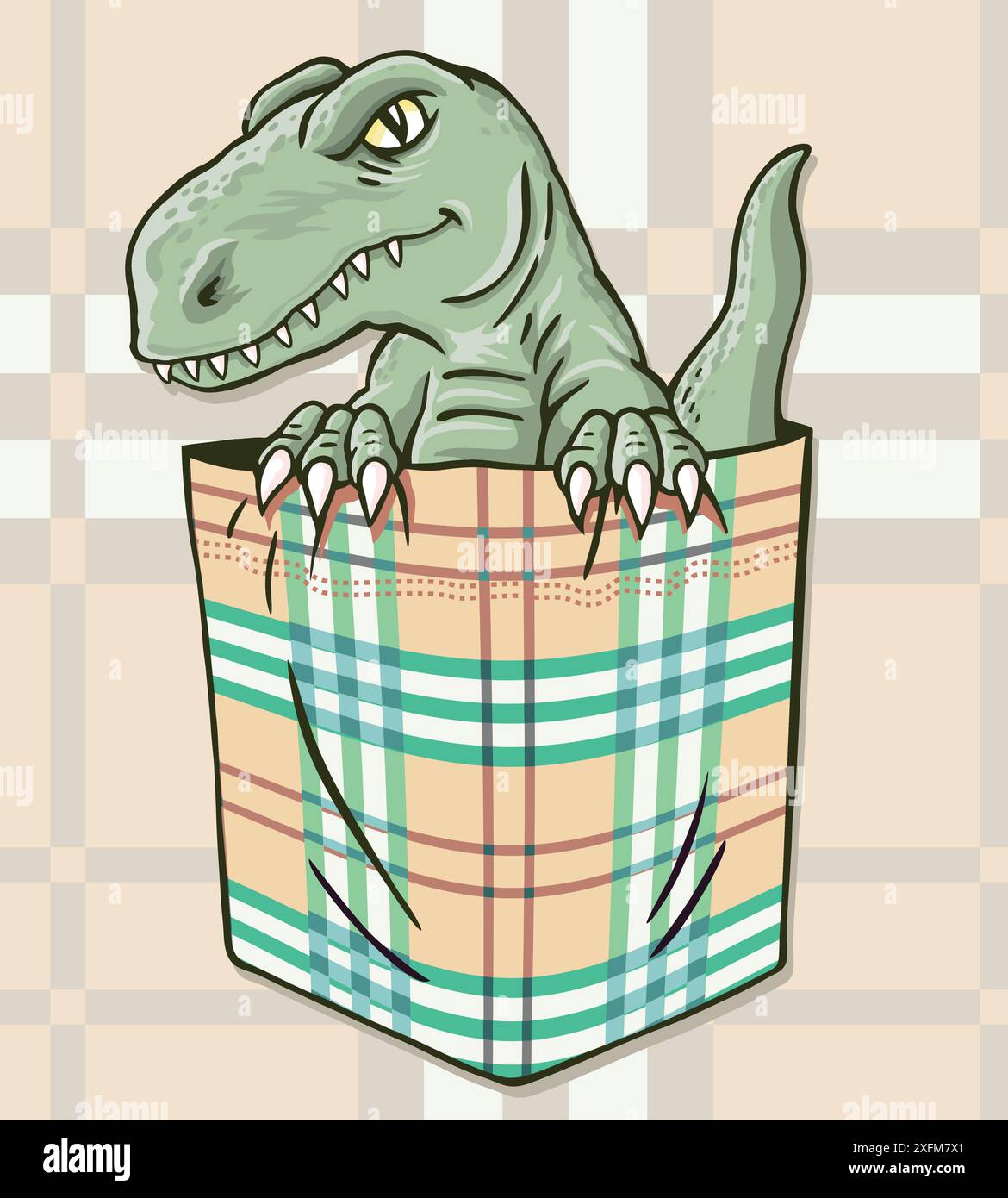 Vector illustration of dinosaur inside a pocket. Cartoon style art ...