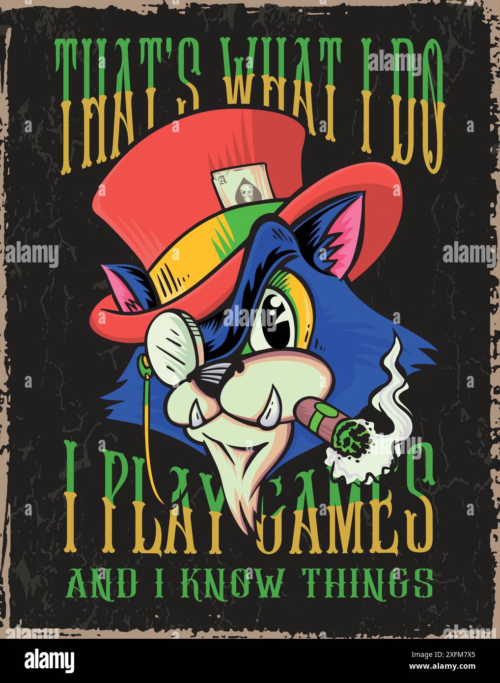 Editable illustration of cat with top hat and cigar in old cartoon ...