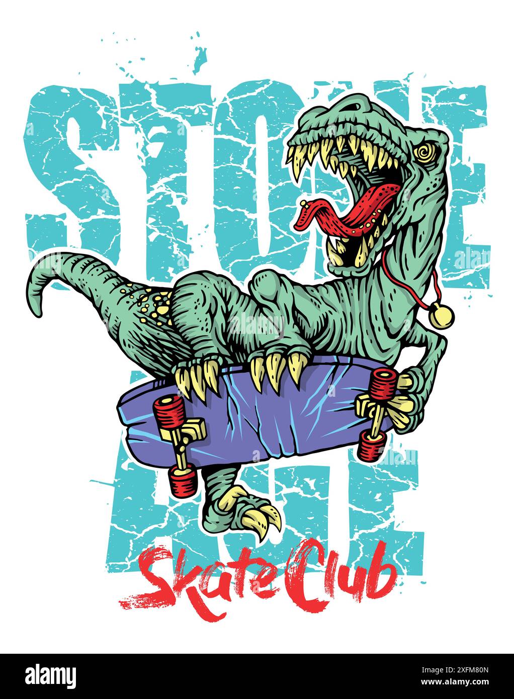 Vector illustration in cartoon style of dinosaur riding a skateboard ...