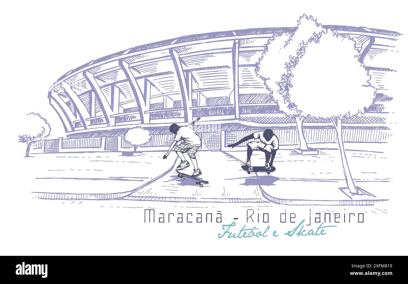 Vector illustration of the outside of the Maracanã football stadium in ...