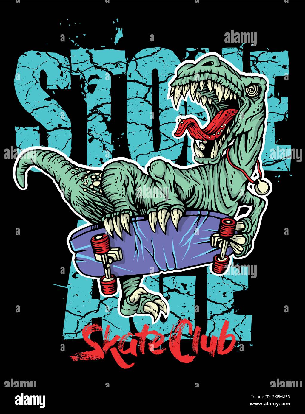 Vector illustration in cartoon style of dinosaur riding a skateboard ...