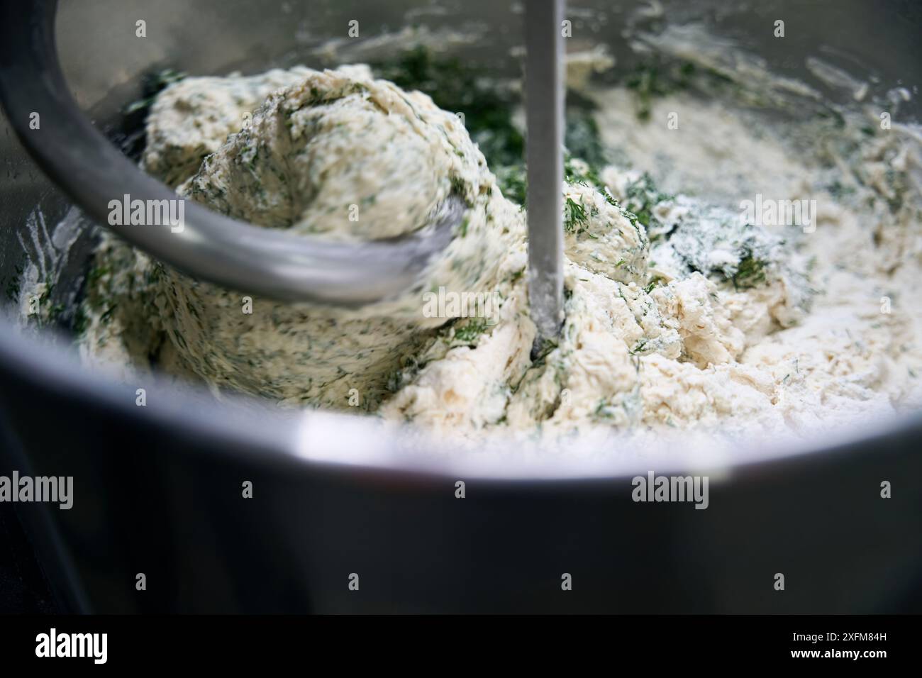 Production process of kneading dough in a professional dough mixer ...