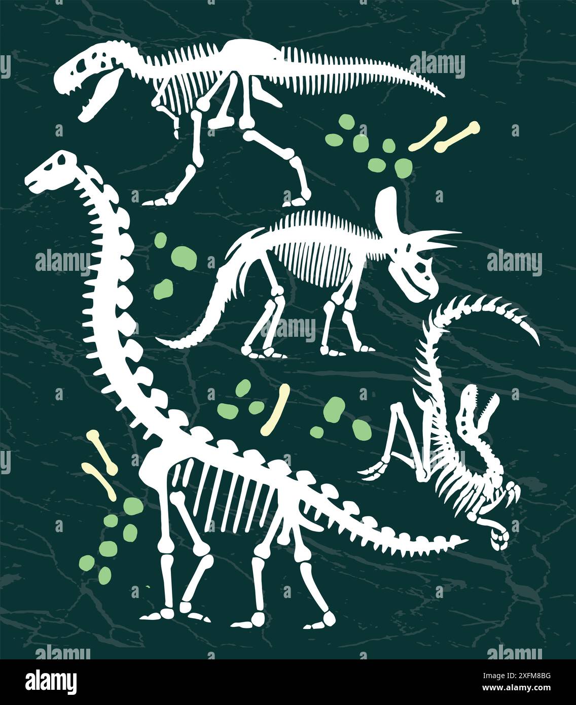 Handmade vector illustration of dinosaur fossils silhouette in laid ...