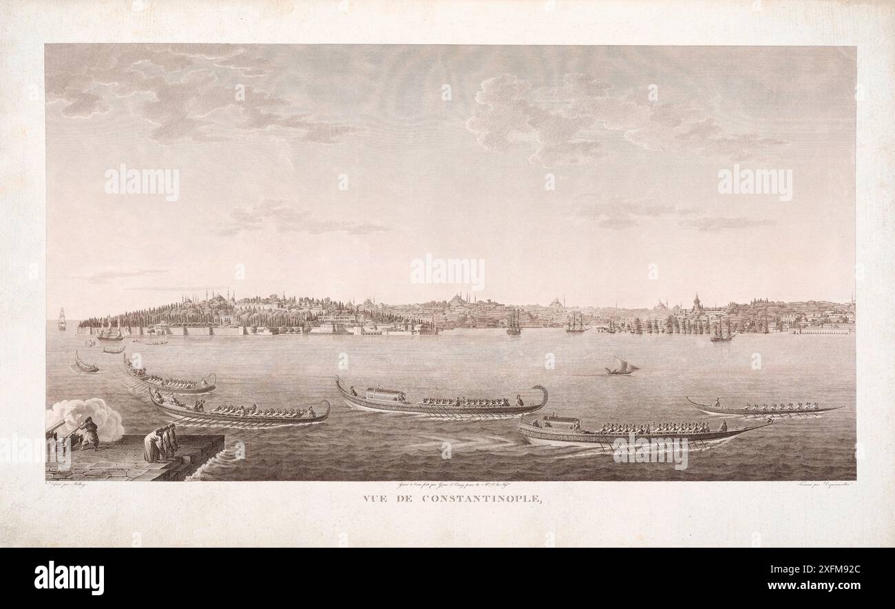The history of Ottoman Empire. View of Constantinople. French engraving ...