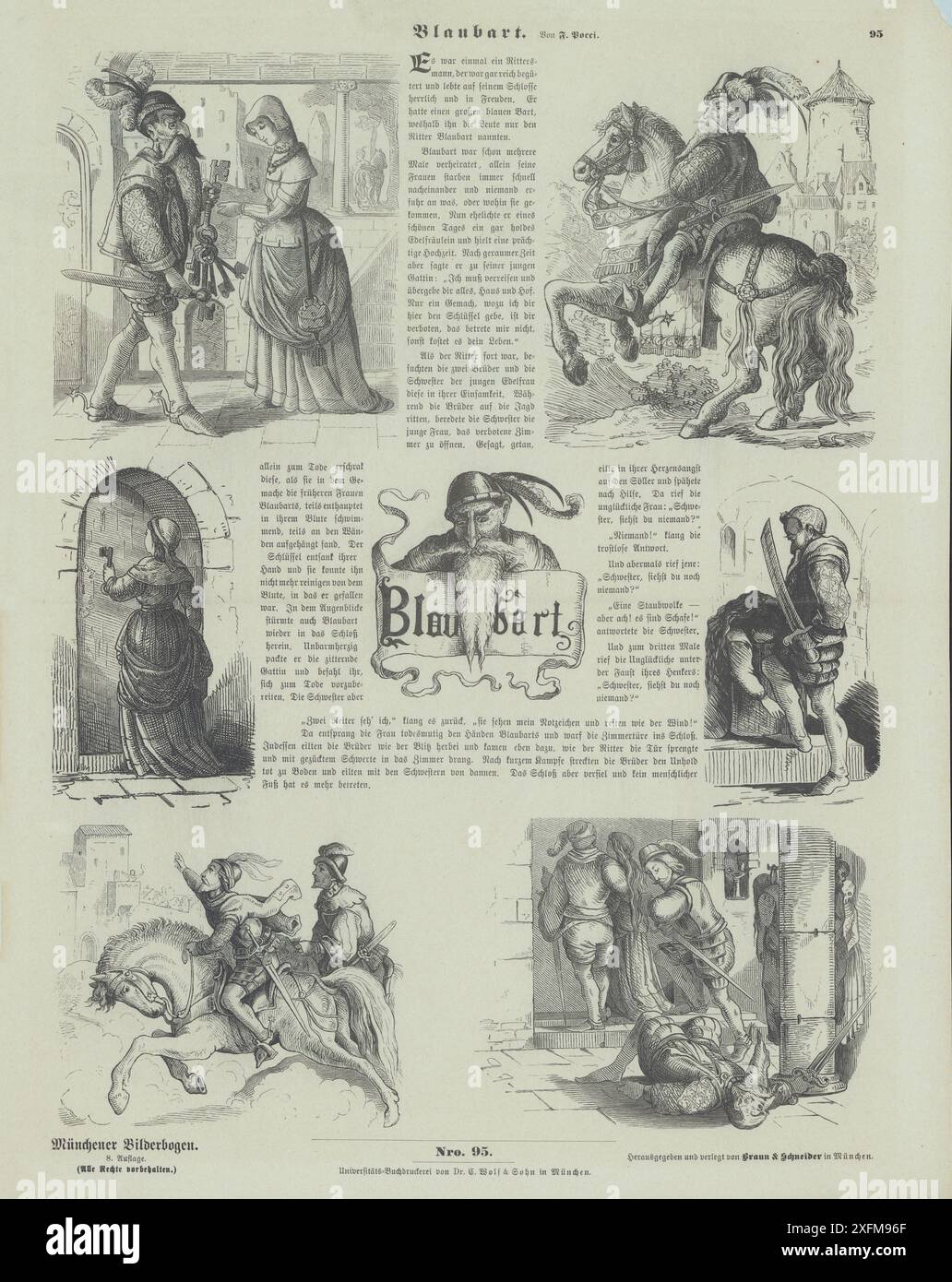 Vintage German illustrations of the fairy tale "Blaubart" (Bluebeard ...