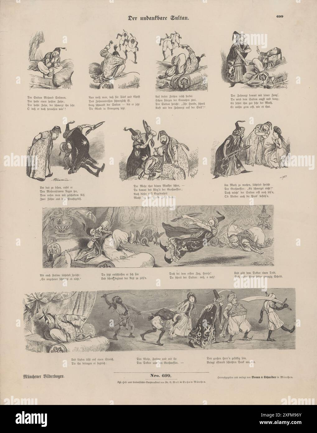 Vintage humorous illustrated story: The ungrateful sultan (Der ...