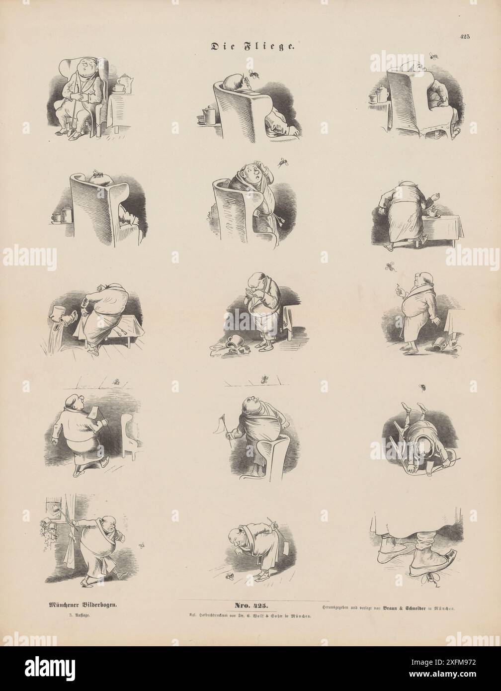 Vintage humorous illustrated story: The fly (Die Fliege), 1865 By ...