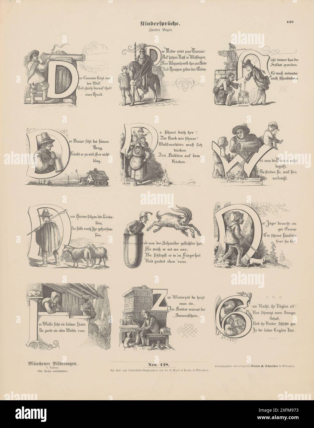 Vintage humorous illustrated children's sayings, 1866 By Wilhelm Busch ...