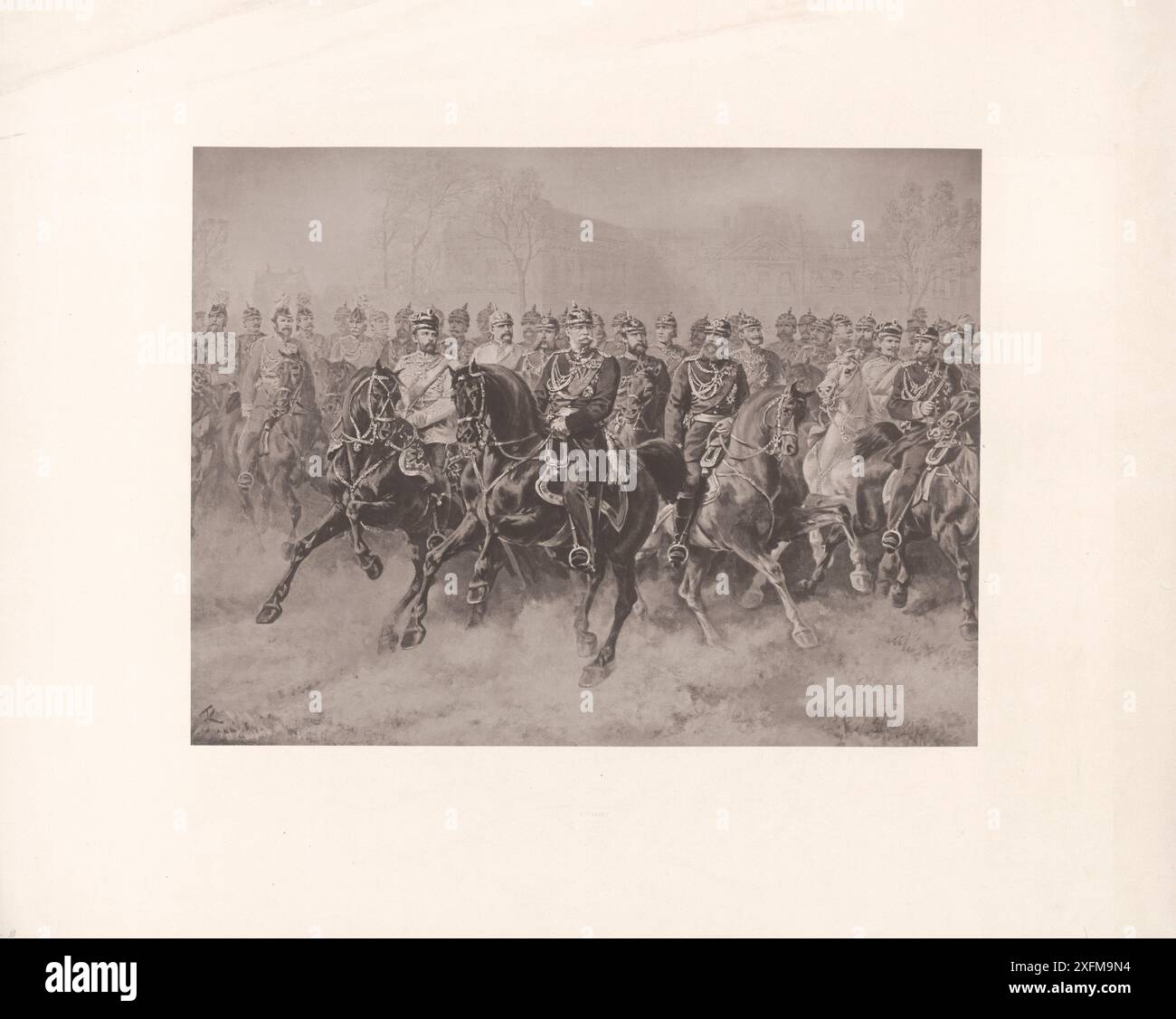 Horse-riding portrait of German emperor Wilhelm I., kronprinz Friedrich ...