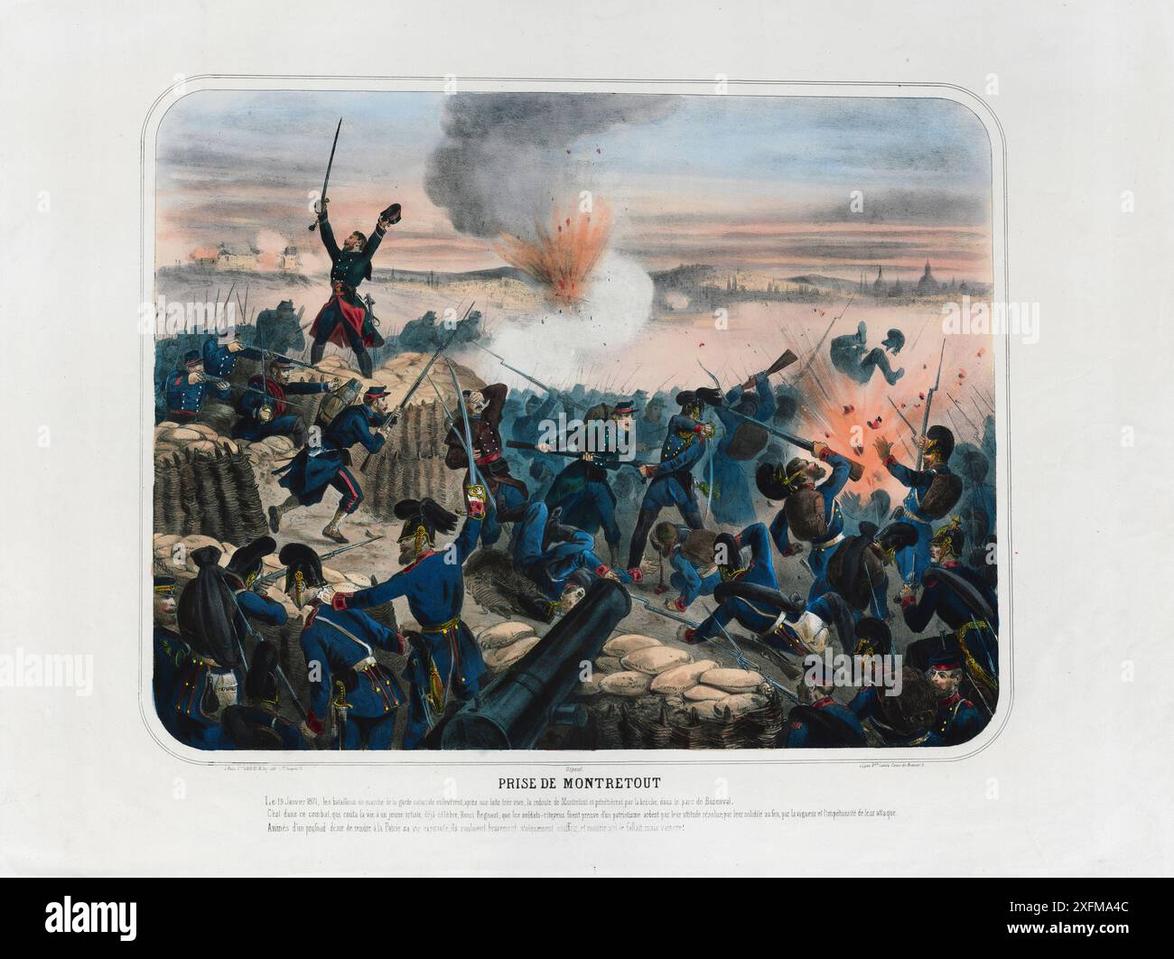 Vintage color lithograpy of French-Prussian war: Capture Of Montretout ...