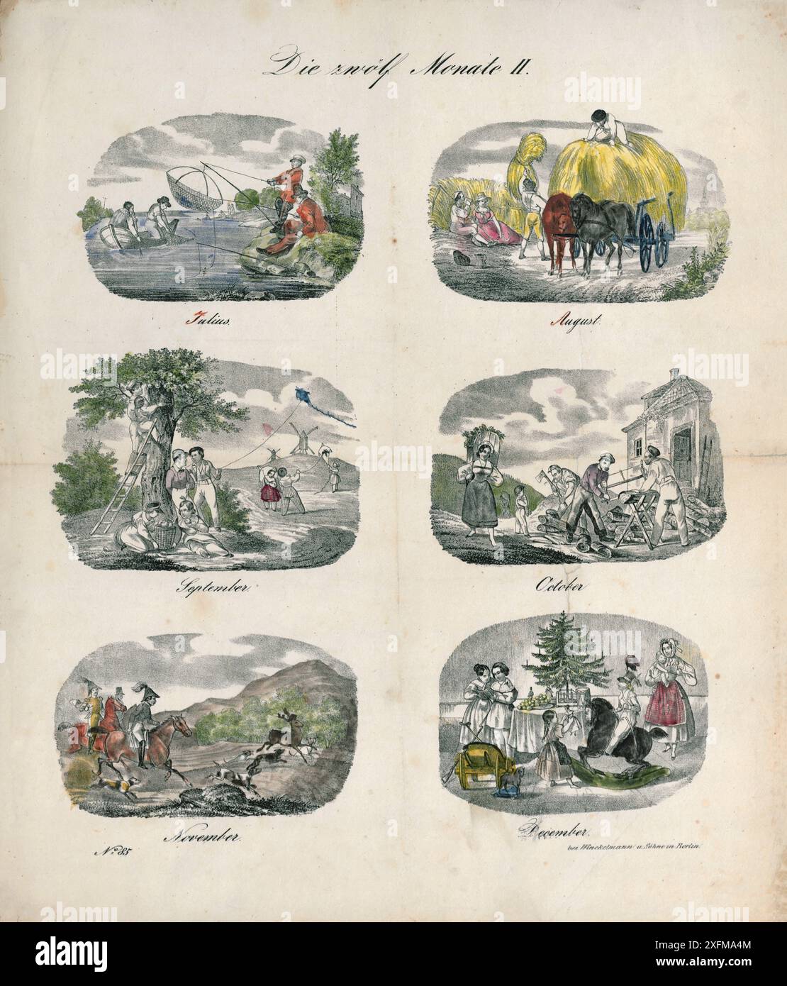 German vintage lithograph of seasons. Part II, 1825 Julius, July ...
