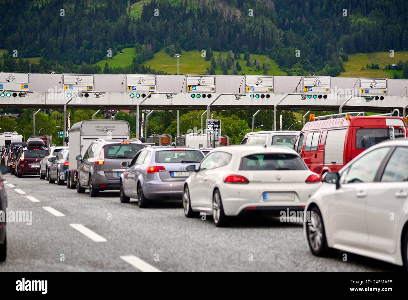 Brenner highway, Italy - 1 July 2024: Return journey traffic jam on the ...