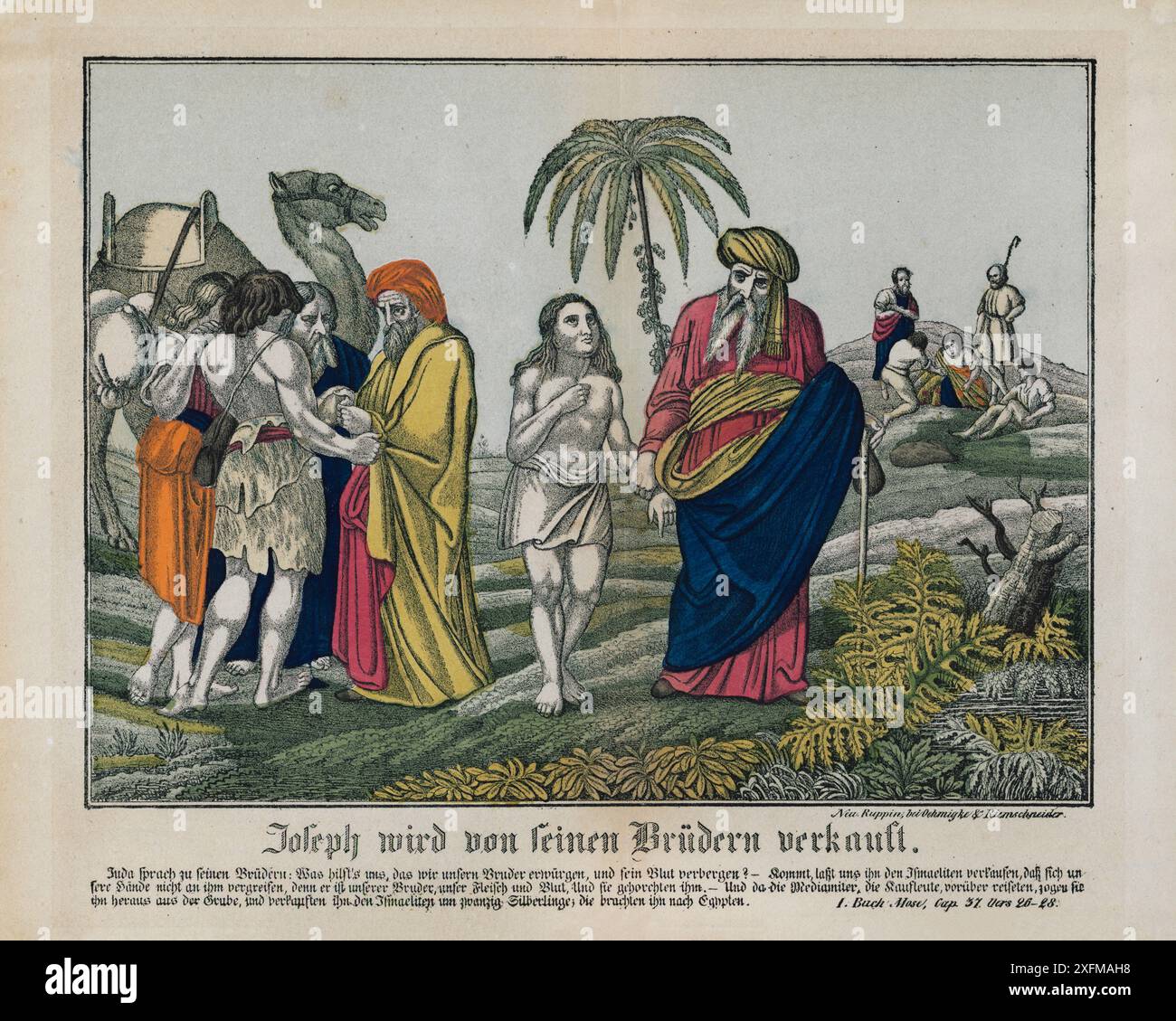 Vintage Biblical story poster. Joseph (Genesis) is sold by his brothers ...