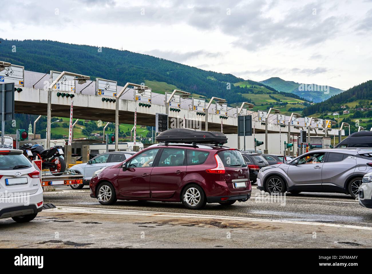 Brenner highway, Italy - 1 July 2024: Return journey traffic jam on the ...