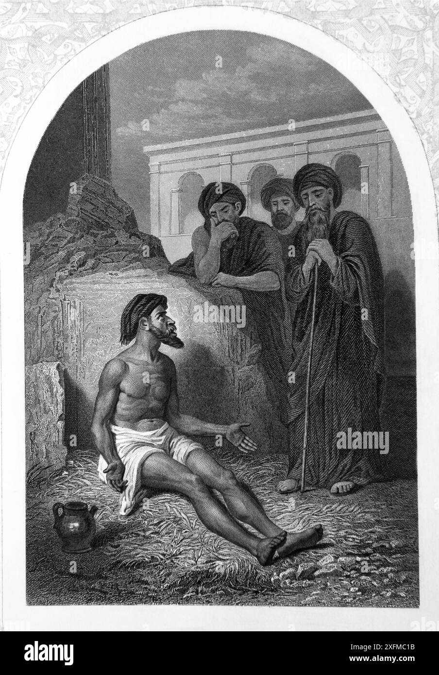 Engraving of Job's Friends Eliphaz, Bildad and Zophar Counsel him after ...