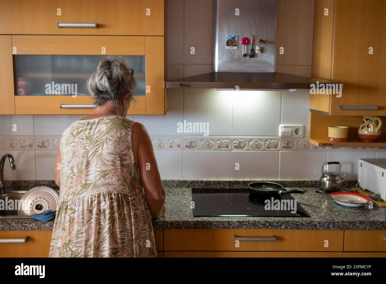 Back view woman cooking in kitchen hi-res stock photography and images ...