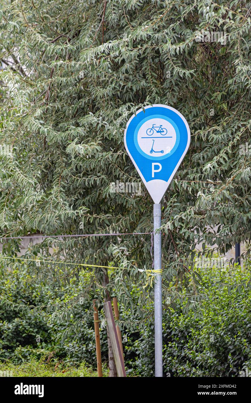 Bicycles and Scooters Parking Sign at City Park in Istanbul Stock Photo ...