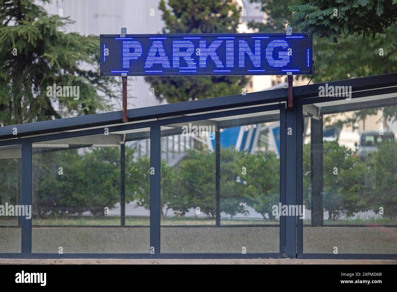 Electronic Sign Parking Led Board at Underground Garage Entrance Stock ...