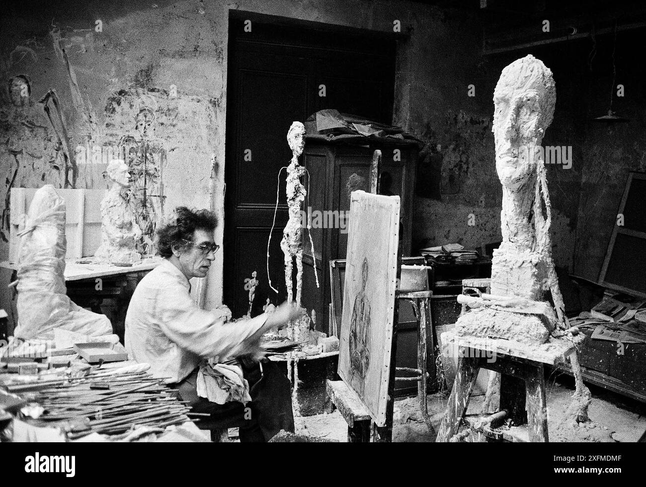 Alberto Giacometti at work in his atelier, Paris. Museum: PRIVATE ...